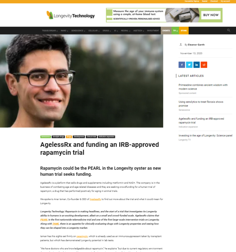 AgelessRx & Funding an IRB-Approved Rapamycin Trial | AgelessRx